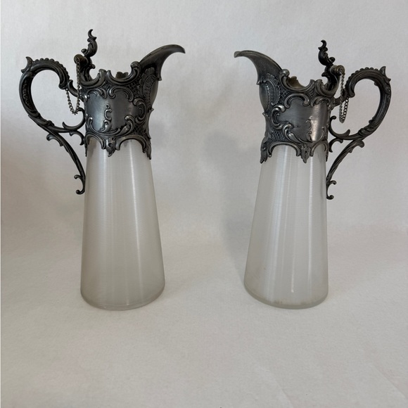 Accents | Pair Of Antique Rococo Glass Silver Plated Ewerscarafepitcher ...